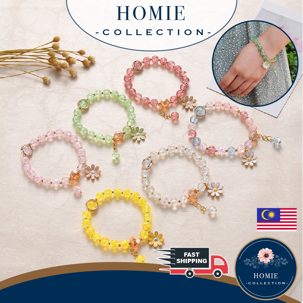 Korean Crystal Daisy Flower Bracelet | Crystal Beads Cute | Fashion ...