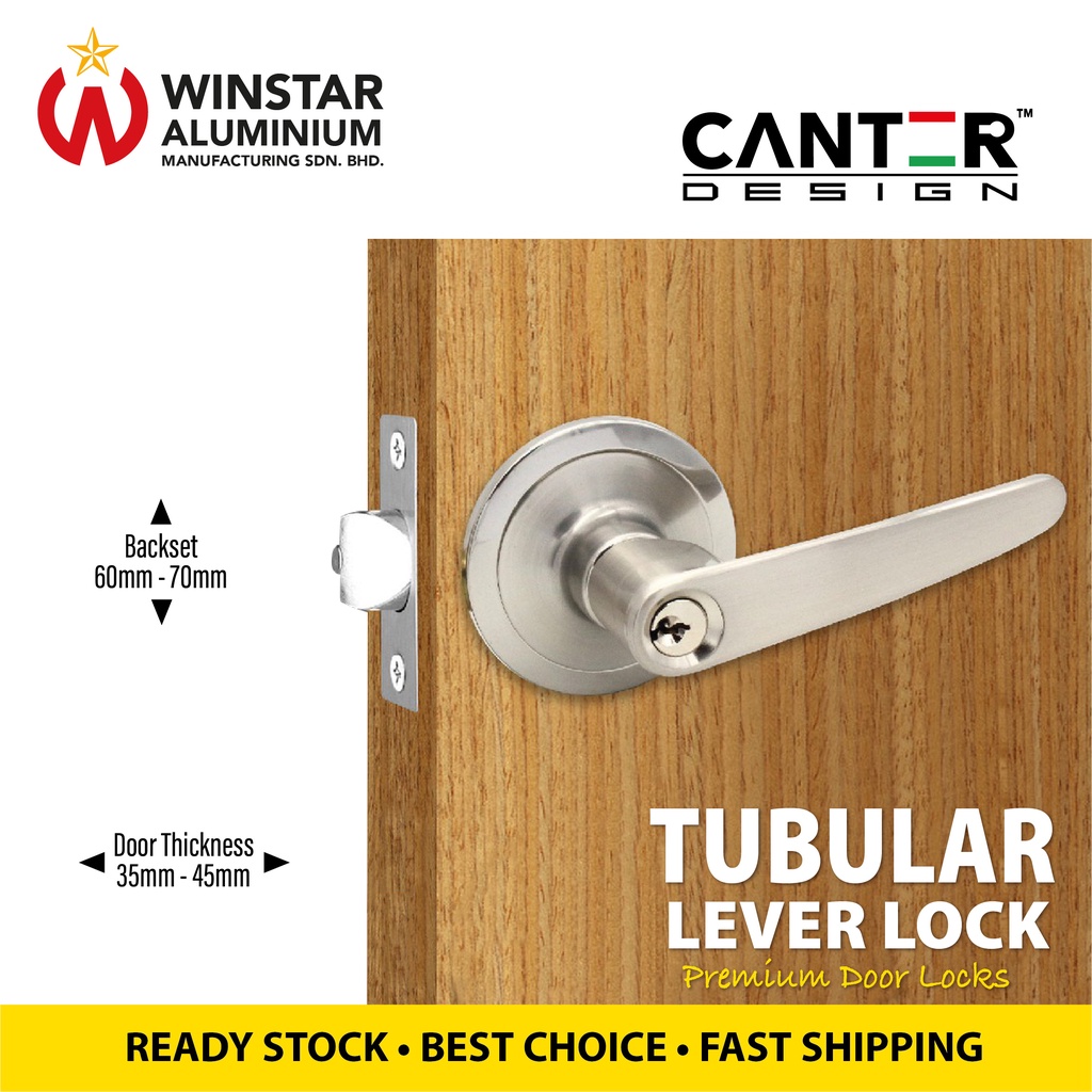 Canter Tubular Lever door Lock (With Key) 60mm - 70mm | Shopee Malaysia