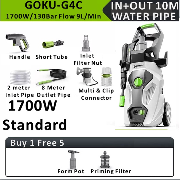 LUTIAN 130Bar 1700W High Pressure Cleaner Water Jet, Carbon Brush Motor ...