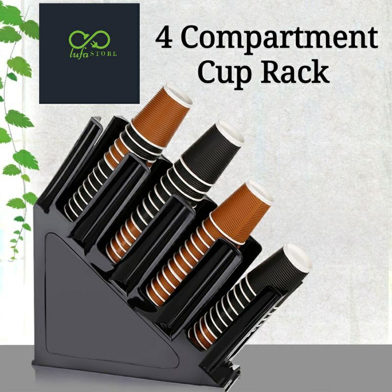 4 Compartments Plastic Cup Holder Rack Counter Coffee Cup Lid Holder ...