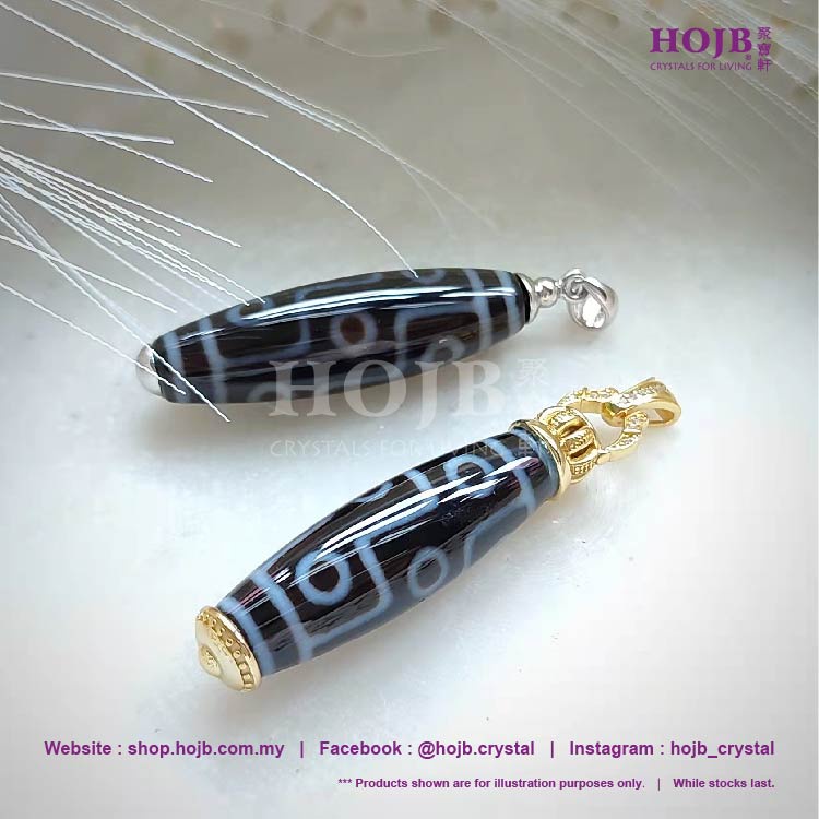 HOJB Nine-eyed Dzi S925 Gold Plated Pendant 12x35mm 聚寶軒九眼天珠S925镀金吊坠12x35mm | Shopee Malaysia