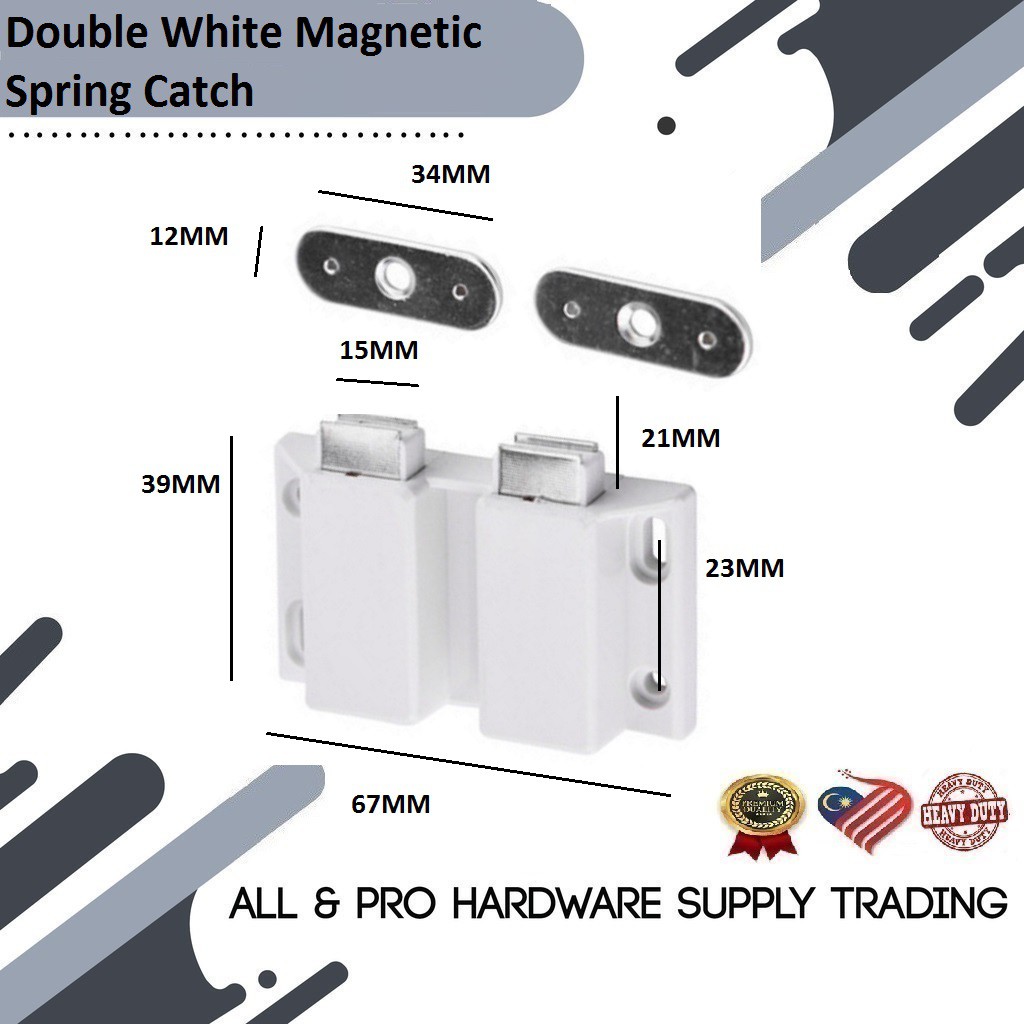 Double white magnetic spring catch push to open cabinet cupboard glass ...