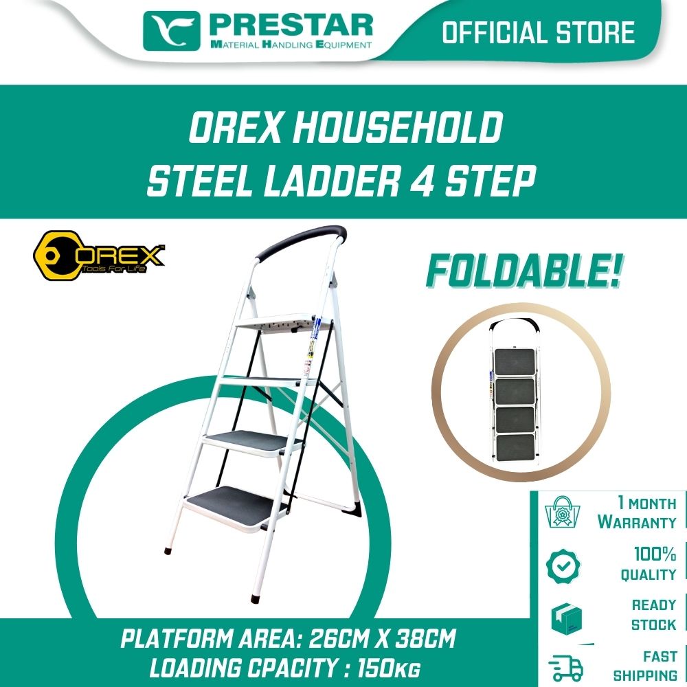 PRESTAR MHE Orex 4 Steps Ladder up to 150kg 26 x 38 cm Stainless Steel ...
