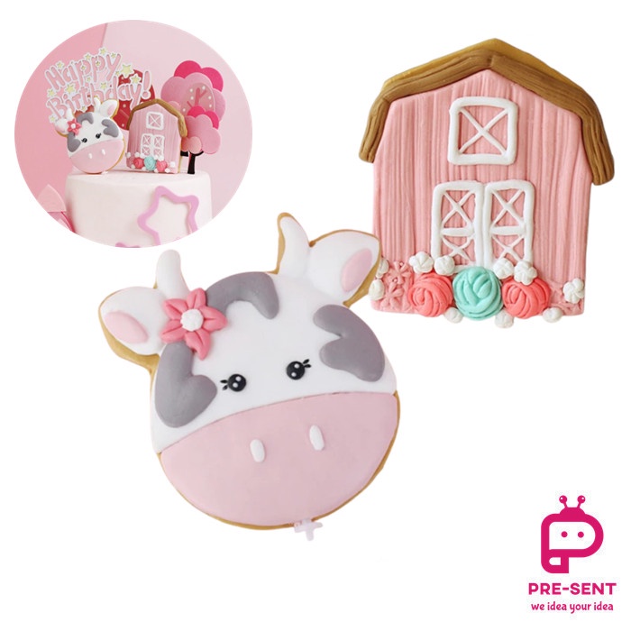 Little Cattle Pink Barn Happy Birthday Cake Toppers Set -Cow Figurines ...