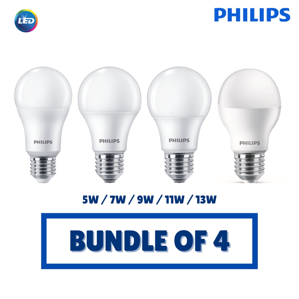 PHILIPS Essential LED Bulb 5W 7W 9W 11W 13W Warm White Cool Daylight E27 (Combo of 4 pcs ...