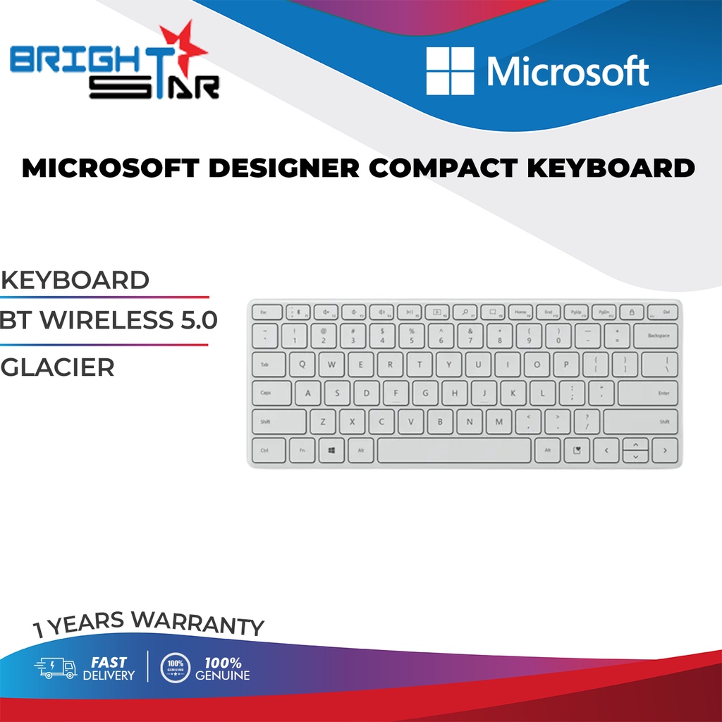 MICROSOFT DESIGNER COMPACT KEYBOARD / BT WIRELESS 5.0 / GLACIER / 1Y ...