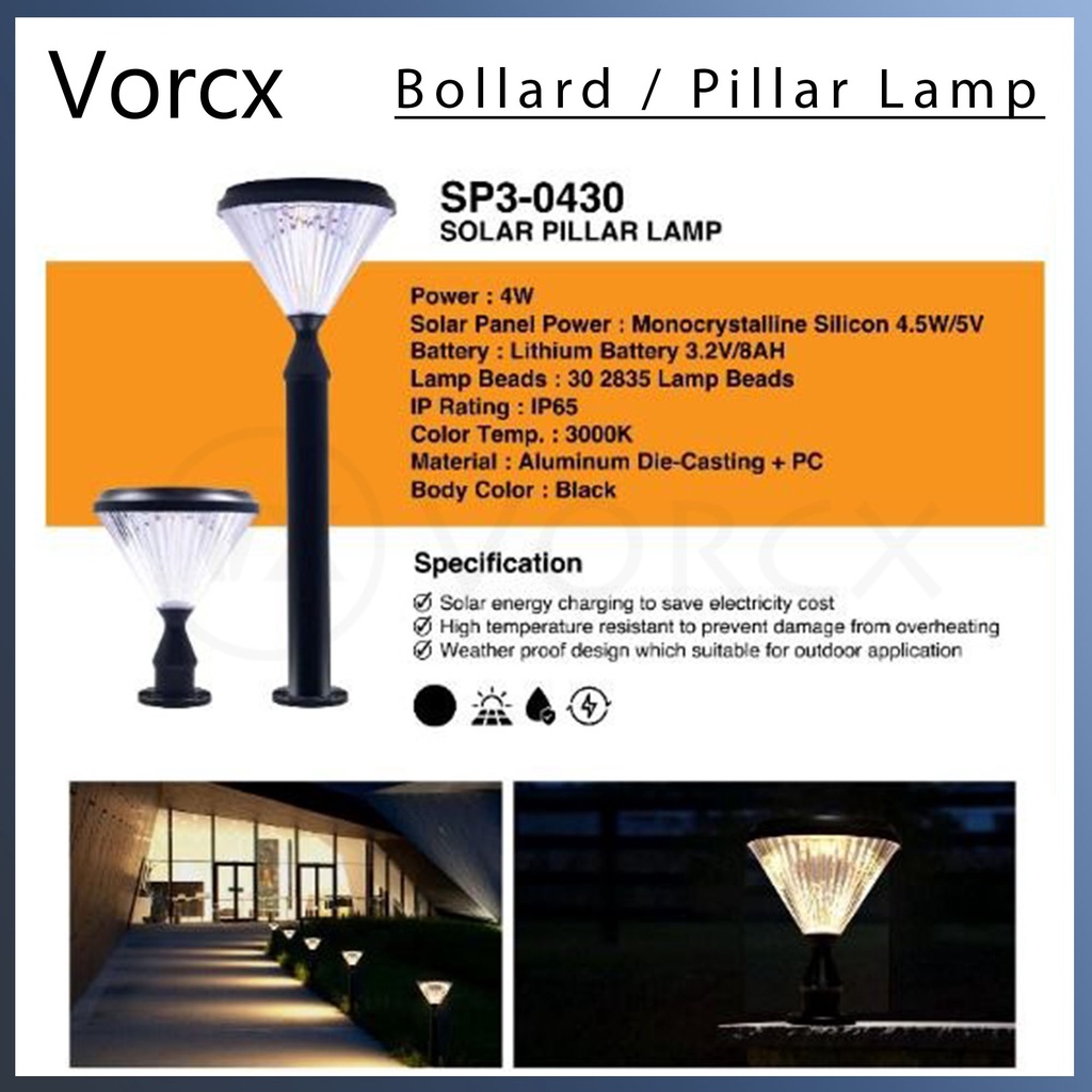 LH SP3 4W LED 3000K Solar Powered Bollard / Pillar Lamp Outdoor ...