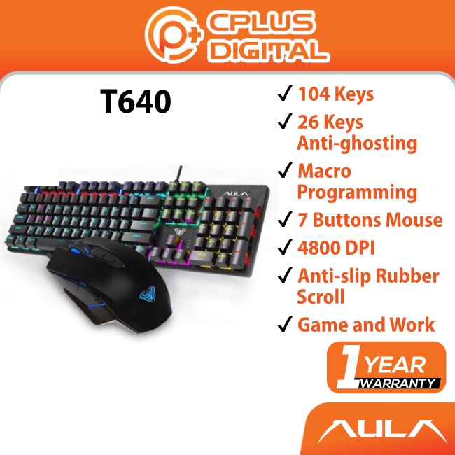 AULA T640 Wired Combo 104 Keys 26 Anti-ghosting Macro Programming 7 ...