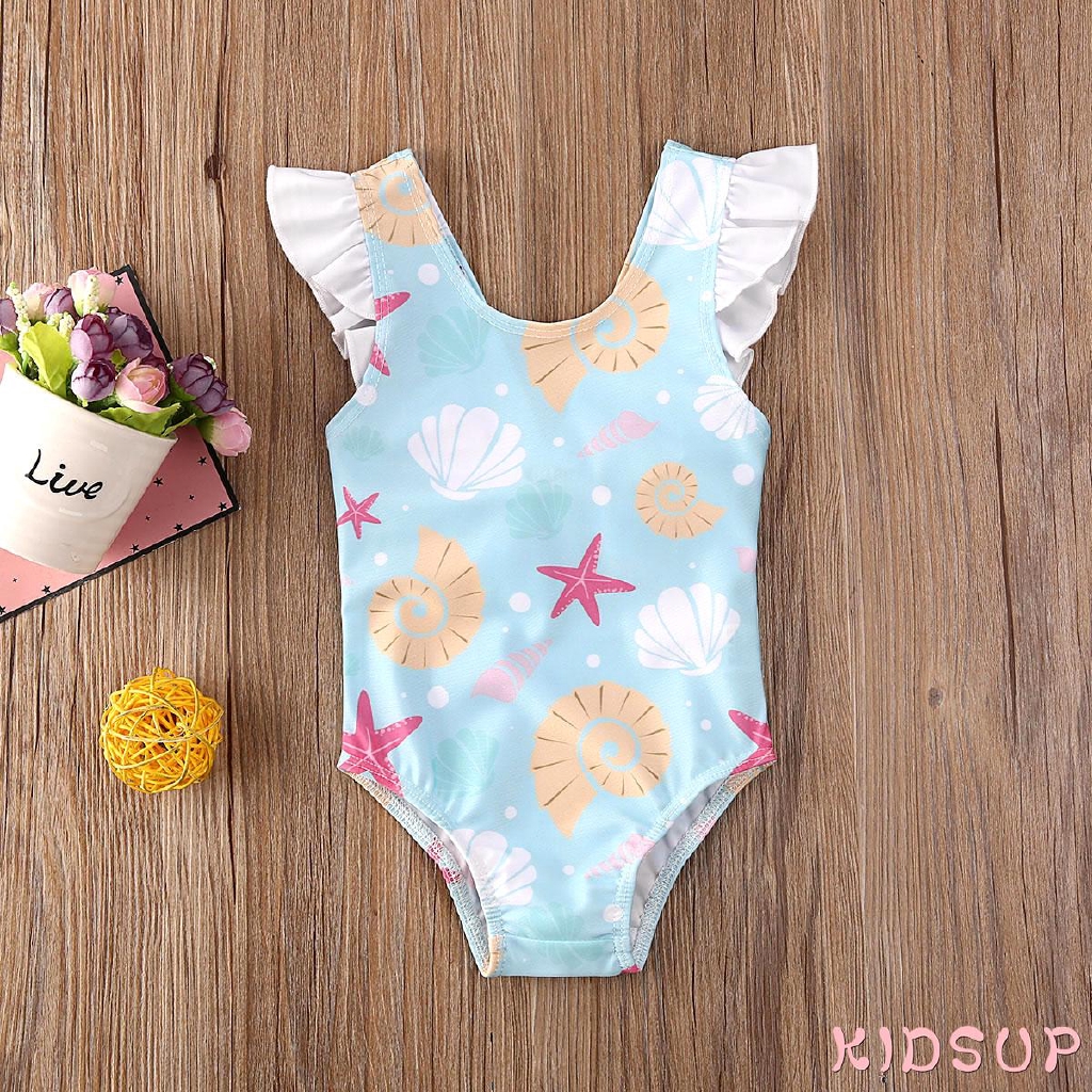 KIDSUP-Summer Kids Girl One Piece Ruffles Sleeve Swimsuits | Shopee ...