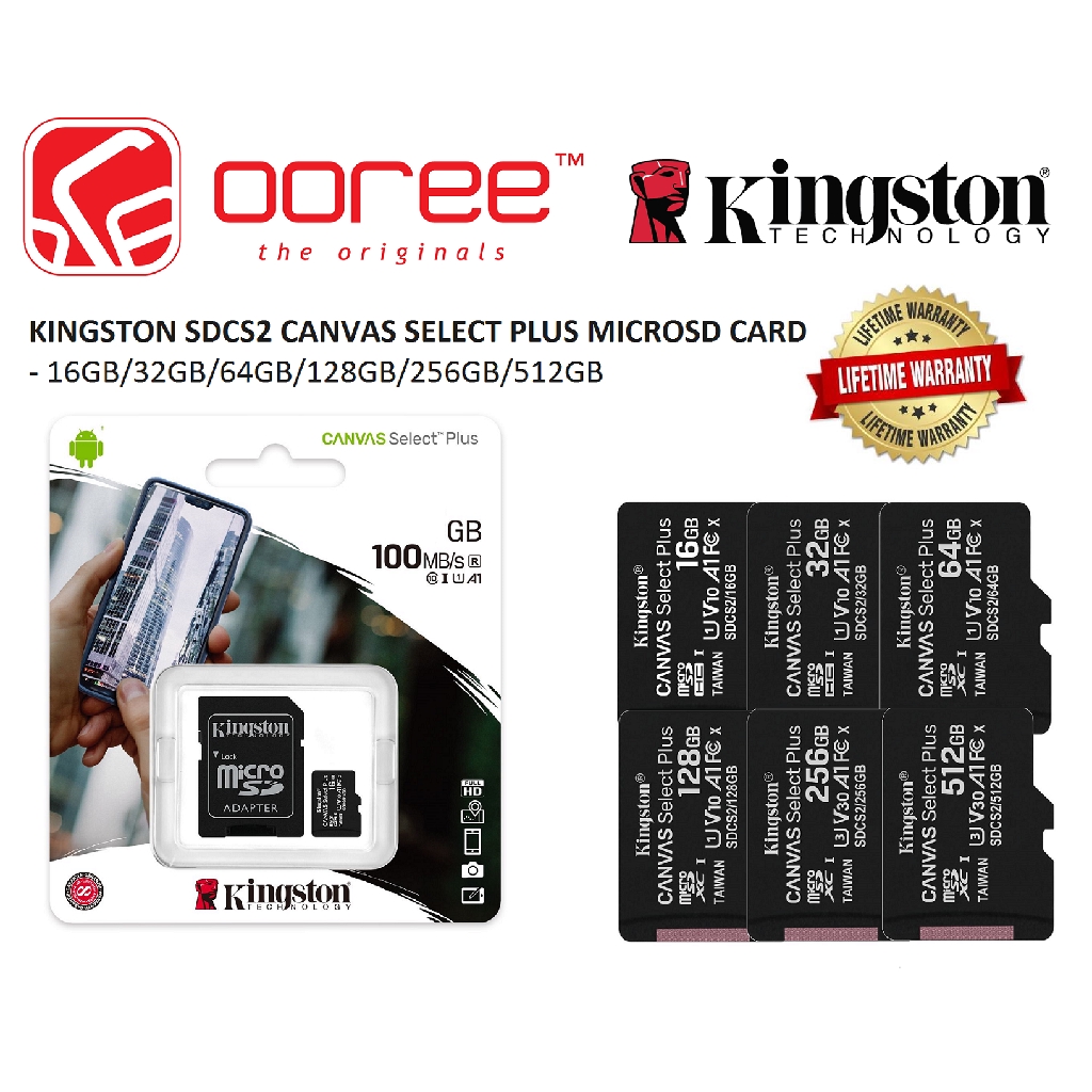 KINGSTON SDCS2 CANVAS SELECT PLUS MICRO SD CARD WITH ANDROID A1 PERFORMANCE CLASS WITH 256GB ...