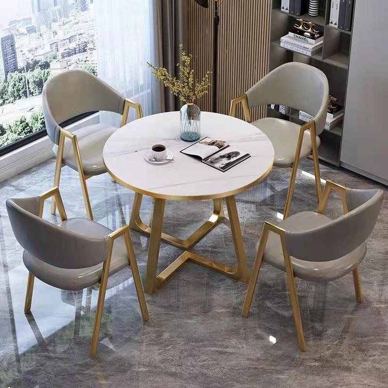 【Gold Leg】80CM Round Dining Table Set For 6 HDF Board Artificial Marble ...
