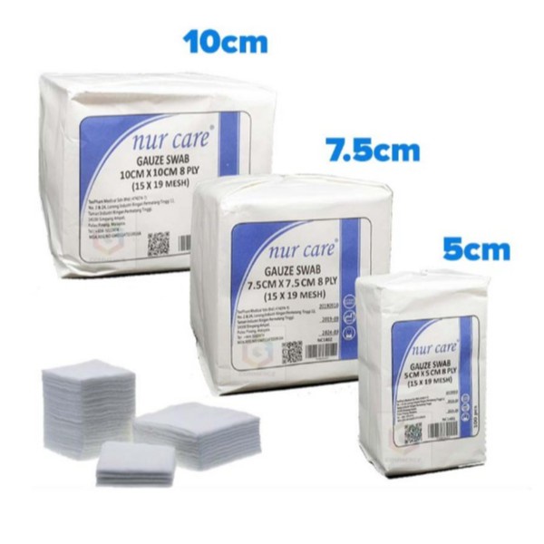 NURCARE pre-cut GAUZE Swab 8ply (non sterile) 100pcs/pack | Shopee Malaysia
