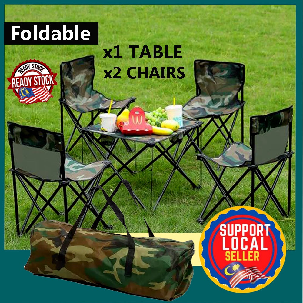 🔥 Folding Camping 1 Table 2 Chairs🔥 Portable Camouflage Set Camping Package Bag Kerusi Meja