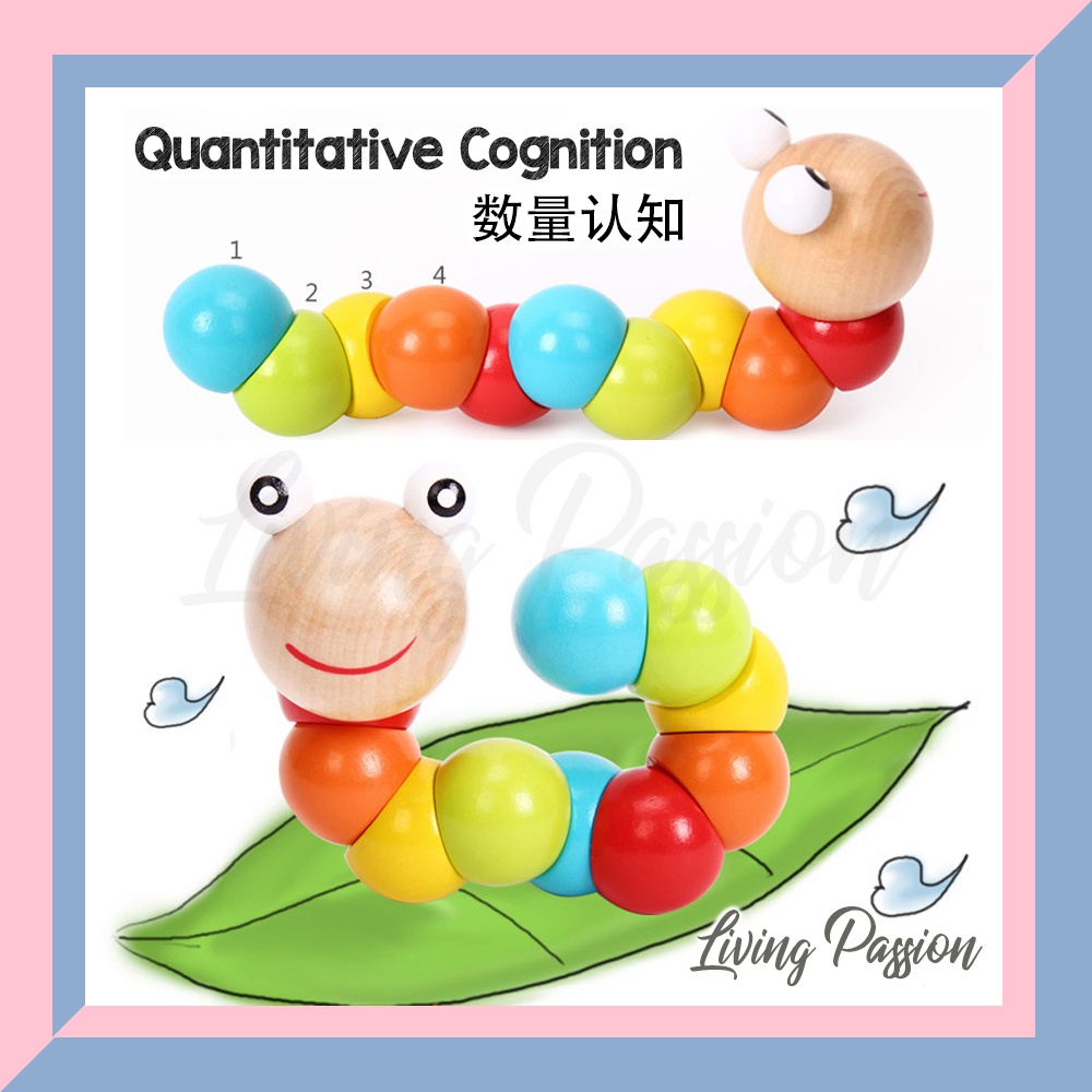 Wooden Caterpillar Worm Toy Twisted Flexible Block Colorful Macaron ...
