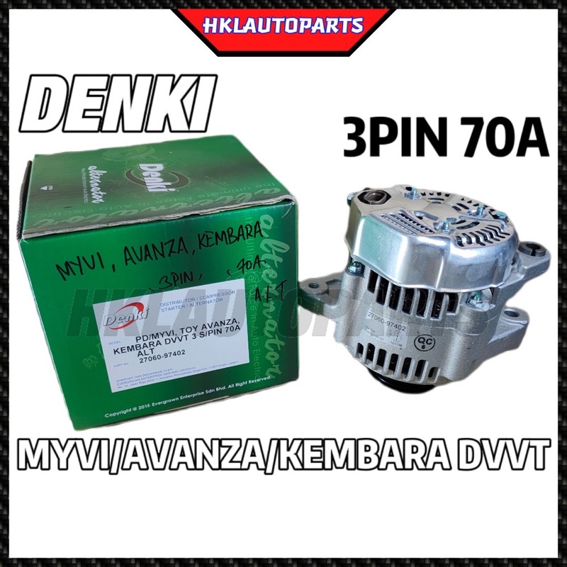 DENKI RECON ALTERNATOR 70A 3PIN PERODUA MYVI/KEMBARA DVVT/TOYOTA AVANZA ...