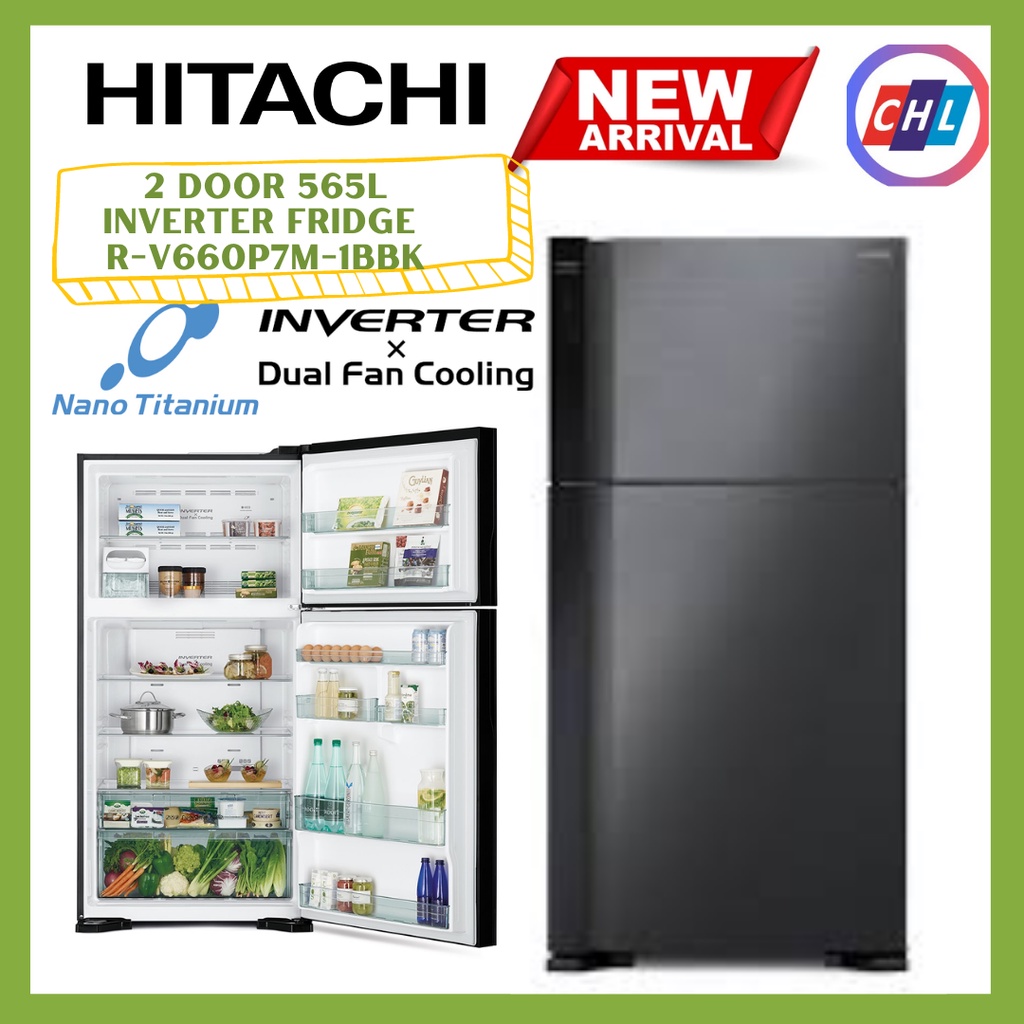 HITACHI (NEW MODEL + READY STOCK) 2 DOOR 565L INVERTER FRIDGE R-V660P7M ...