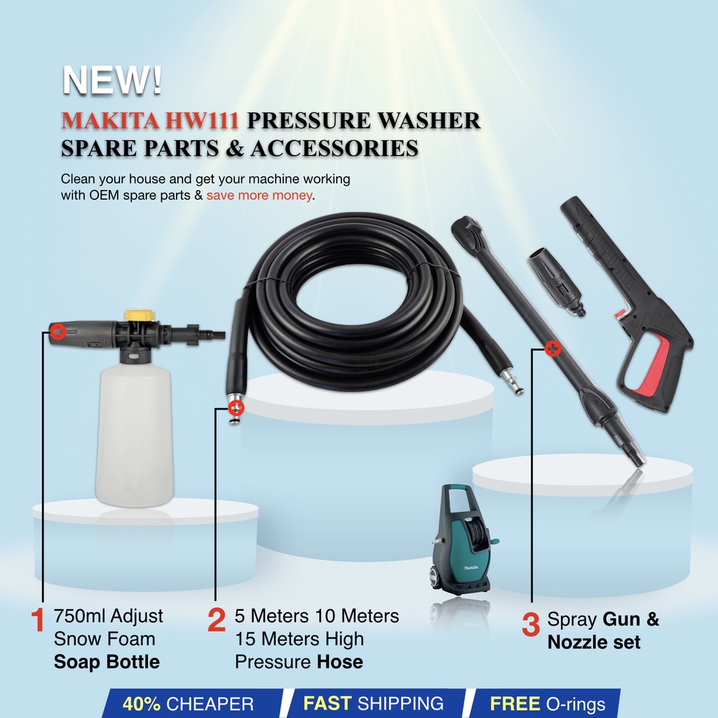 🔱 MAKITA HW111 💦10M 15M HIGH PRESSURE HOSE🛠 GUN NOZZLE 750ML SNOW FOAM WASHER HW102 HW121 BOSCH ...