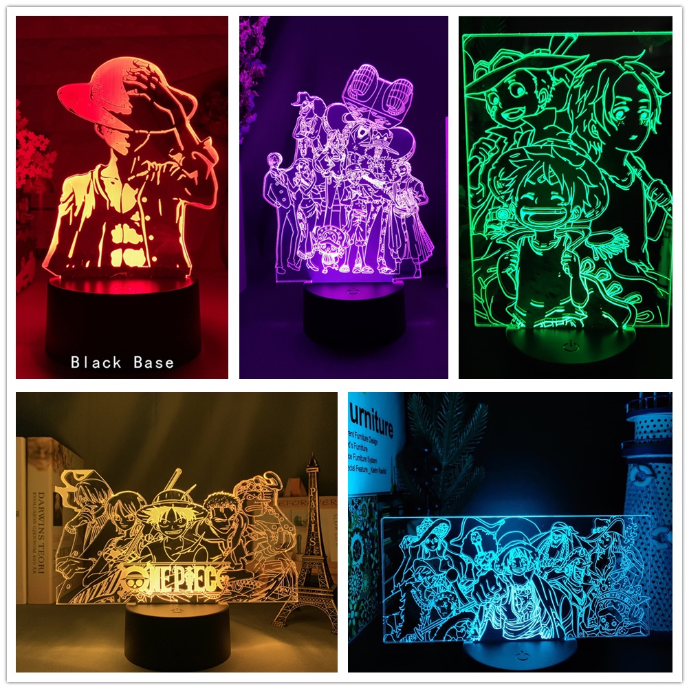 One Piece Night Light Luffy Ace Zoro Sanji 3D LED Night Light Colors ...