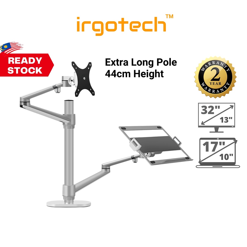 IRGOTECH Upgraded Monitor Laptop Dual Arm Stand Desk Mount VESA Bracket ...