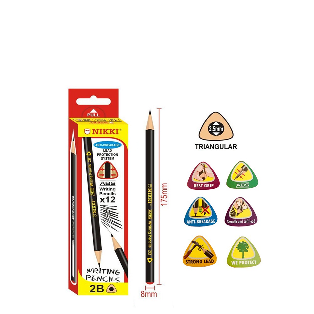 NIKKI 2B Pensel Tulis / Writing Pencils (12 Batang / Pieces) - ABS Anti ...