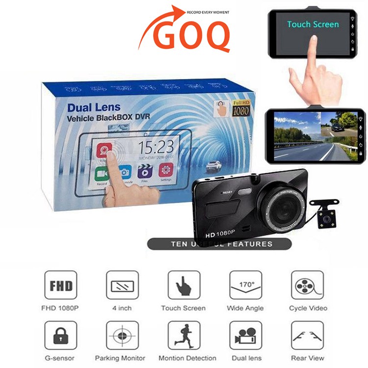 Dashcam Touch Screen Car Camera Recorder GOQ D200 Front and Back Dual Lens Video Cam Night ...
