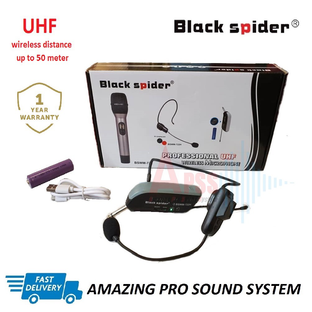 Black Spider Portable Rechargeable UHF Wireless Microphone System ...