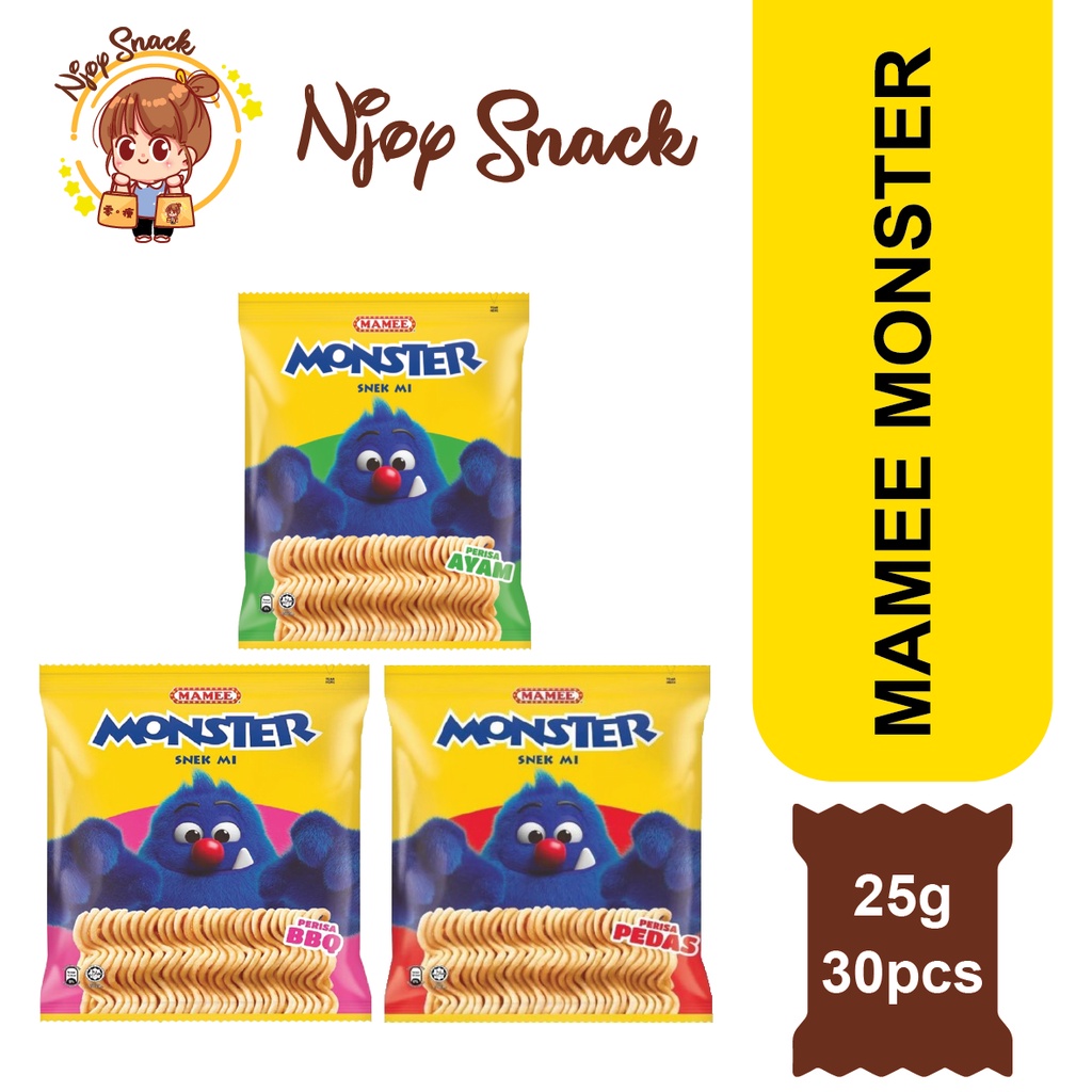 25g x 30's MAMEE MONSTER SNEK MI (CHICKEN / BBQ / SPICY) | Shopee Malaysia