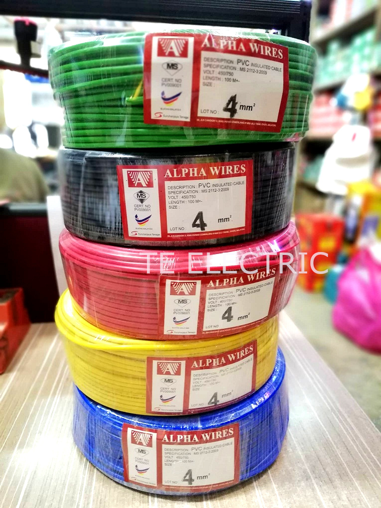 ALPHA 4MM PVC CABLE FULL COPPER (SIRIM APPROVED) BLACK GREEN BLUE ...