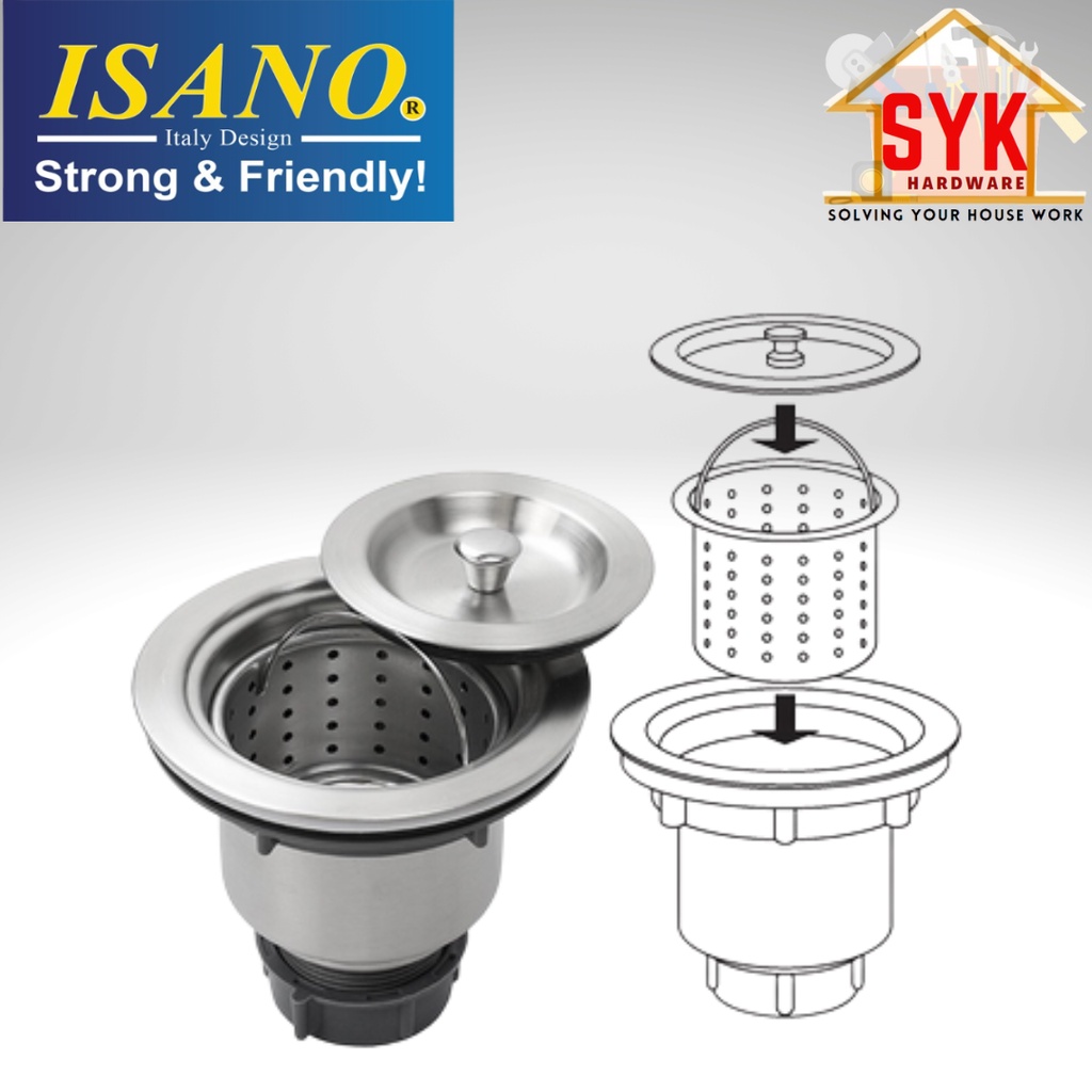 SYK ISANO 2 -1/2 Inch Stainless Steel Waste Gasket Strainer For Kitchen ...
