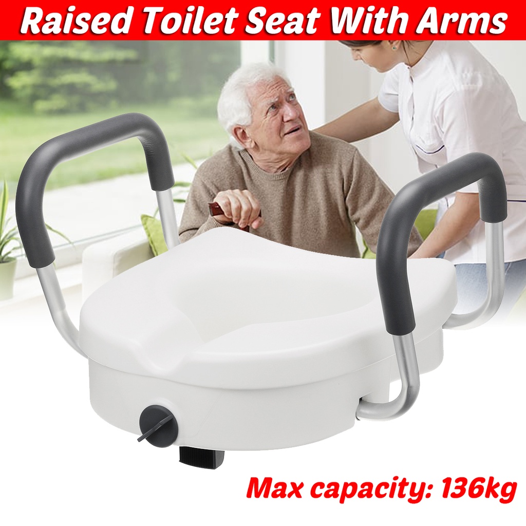 Removable Raised Toilet Seat With Arms Handles Padded Disability Aid ...
