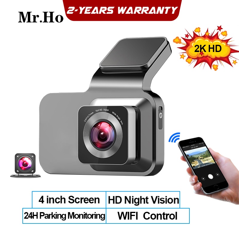 Mr.Ho HD013 WIFI dashcam for car 2K/1296P 4" inch HD 2 Lens front and rear dash cam Car camera ...