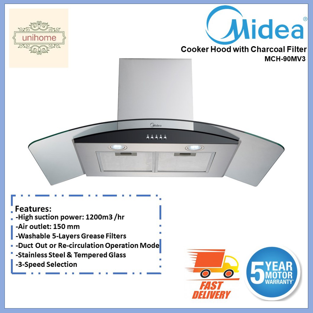 Midea Cooker Hood with Charcoal Filter MCH-90MV3 | Shopee Malaysia