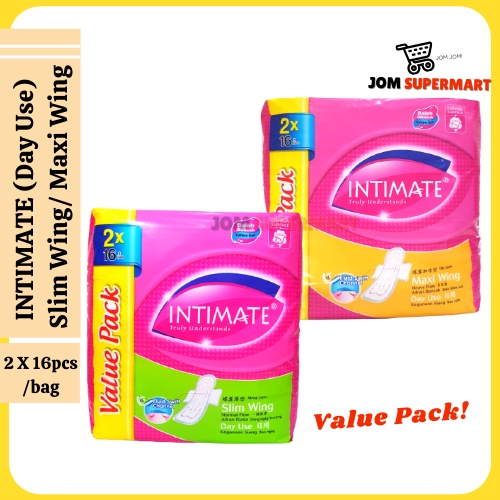 INTIMATE Day Use Sanitary Pad - 2x16pcs Slim Wing / Maxi Wing (Value ...