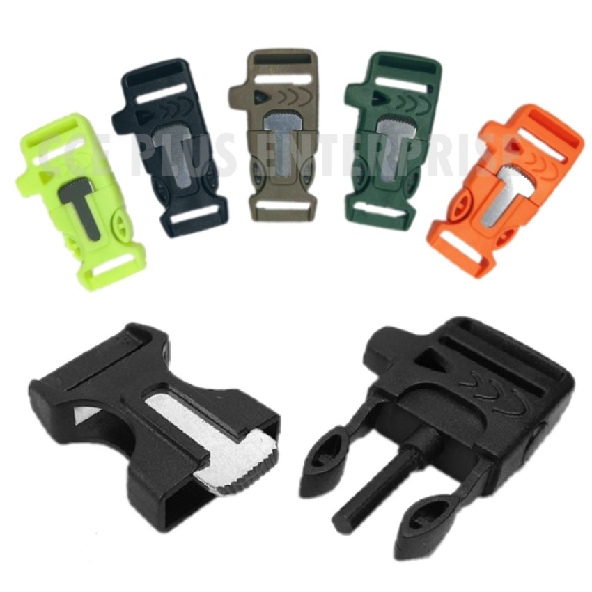 20mm Fire Starter Whistle Buckle Black Multi Purpose tool Paracord ...
