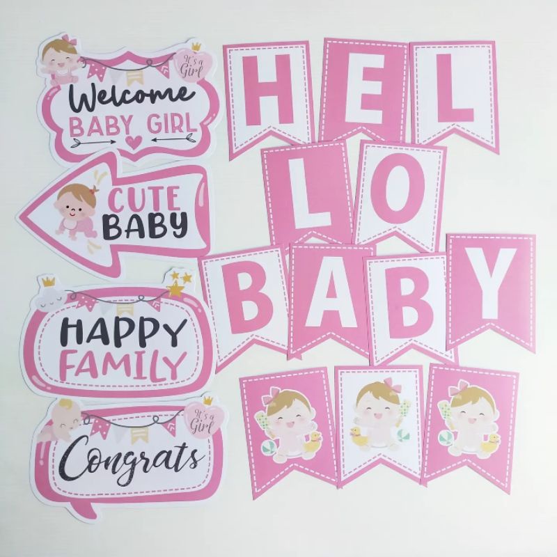 Welcome HELLO BABY GIRL PROPS BUNTING FLAGS PHOTOBOOTH NEWBORN ...