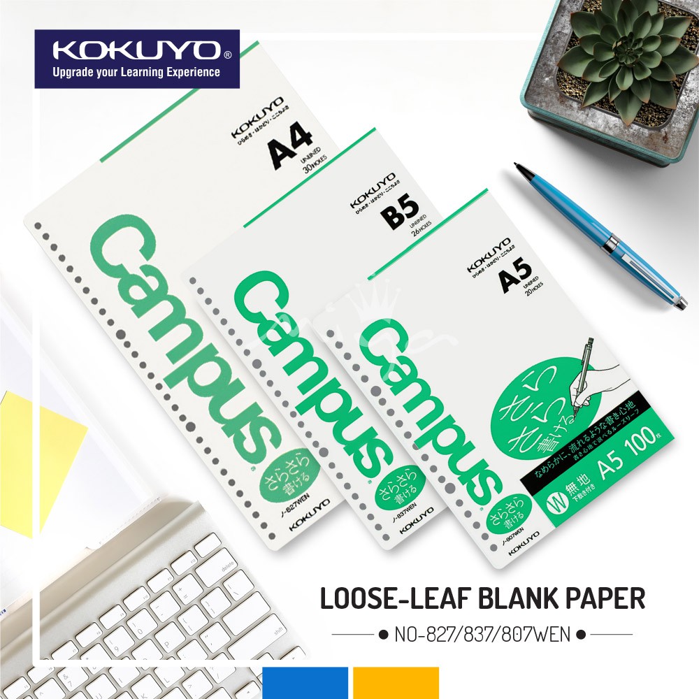 Kokuyo Campus Loose Leaf Paper - BLANK -A5 / B5 / A4 (100 Sheets) 75gsm | Shopee Malaysia