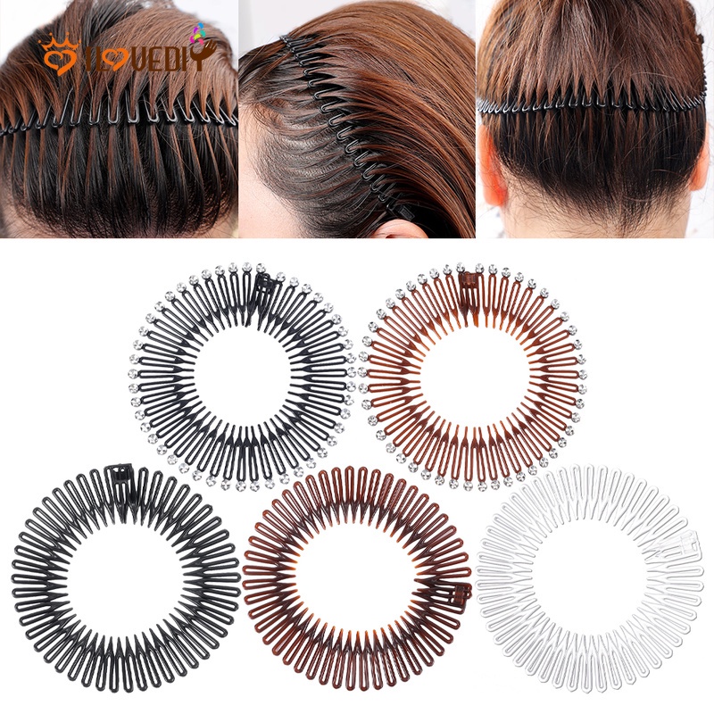 Women Invisible Foldable Diamond Full Circle Stretch Hair Band Clip ...