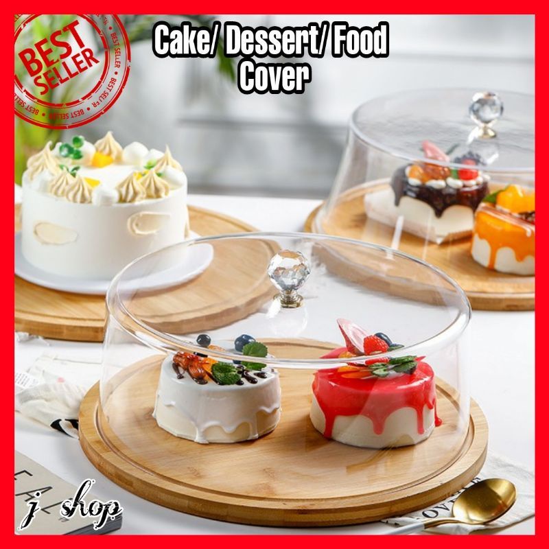 Cake Dessert Cover Tray Transparent Acrylic Cover Bamboo Wood Tray Cake ...