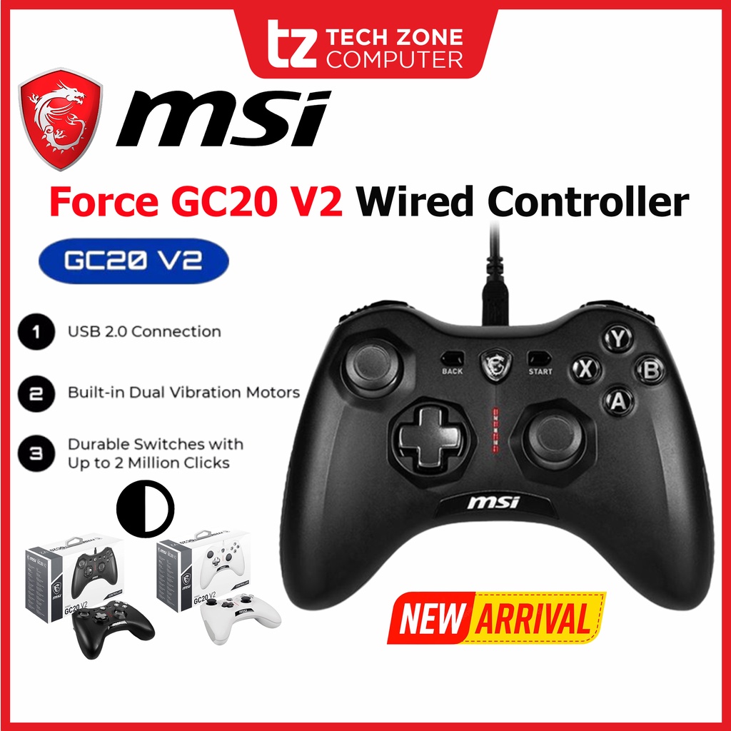 MSI Force GC20 V2 Wired Gaming Controller, PC Console USB Game Pad ...