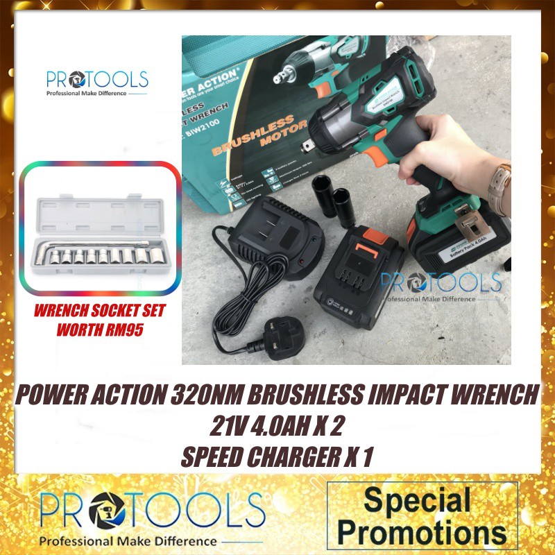 POWER ACTION CORDLESS 21v BRUSHLESS IMPACT WRENCH BIW2100 | Shopee Malaysia