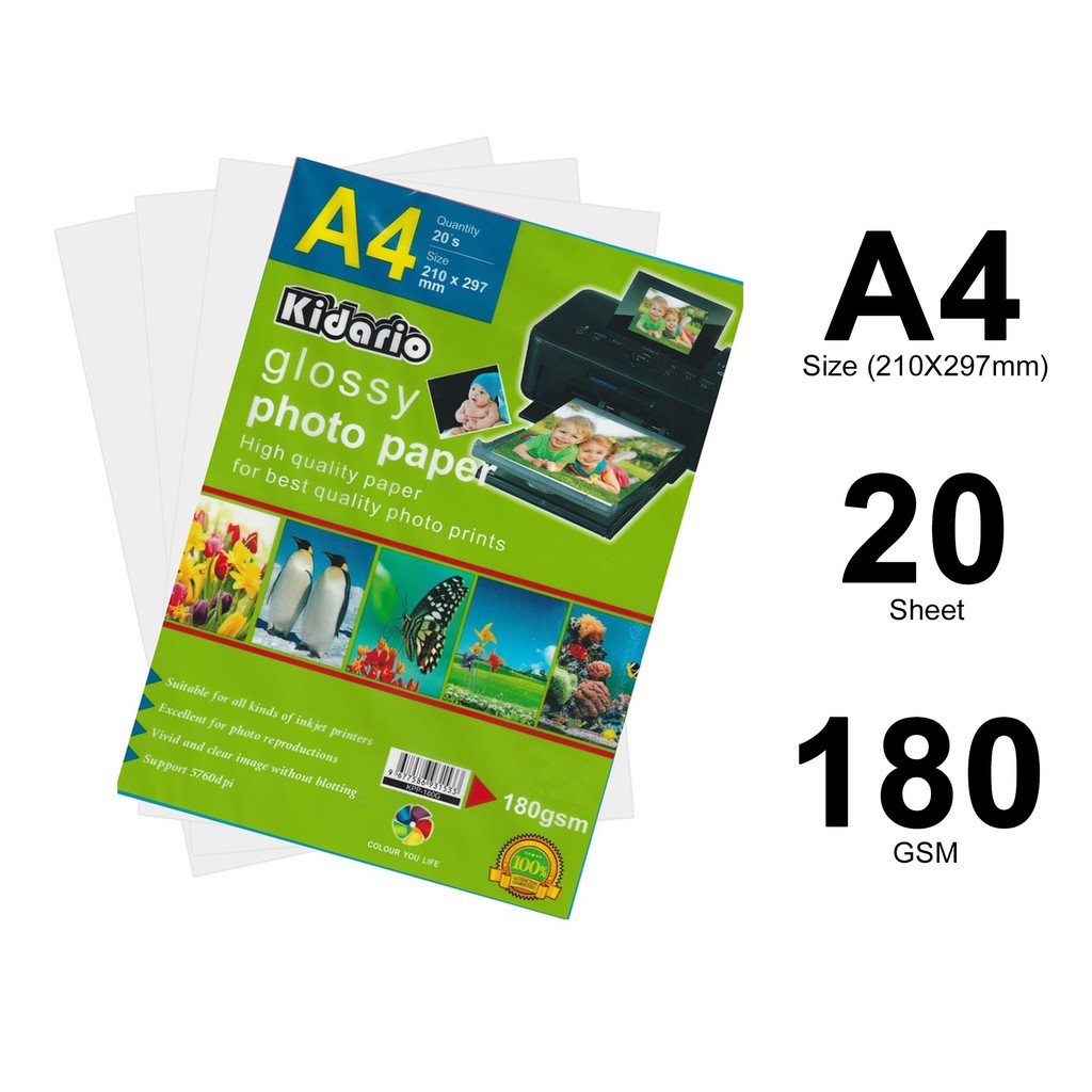 Kidario 180GSM A4 Size Glossy Photo Paper (20's) | Shopee Malaysia