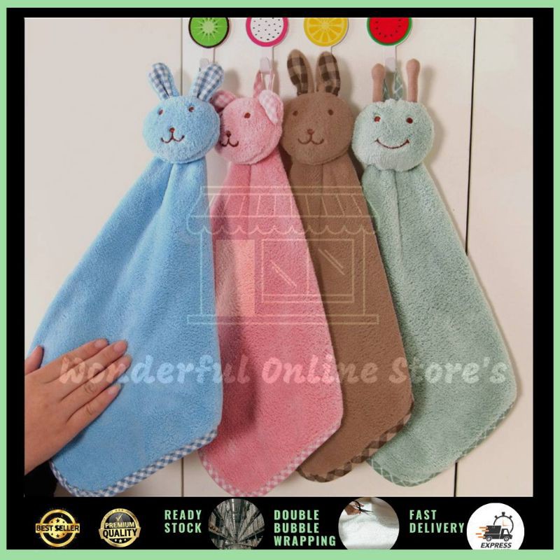 Baby Hand Towel Cartoon Animal Rabbit Plush/Bow Kitchen Soft Hanging ...