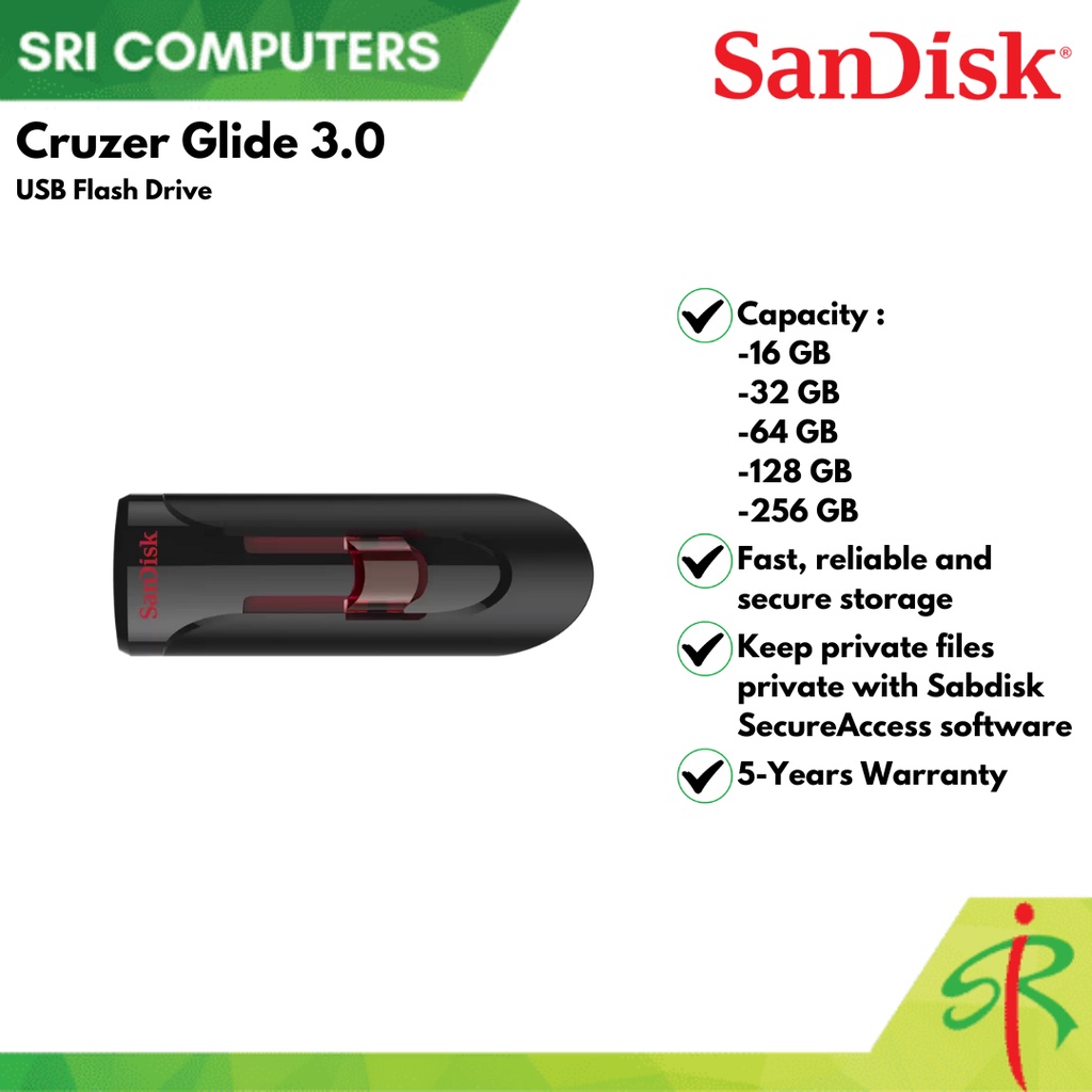 Sandisk Cruzer Glide 3.0 USB Flash Drive [5-YEARS WARRANTY] | Shopee ...