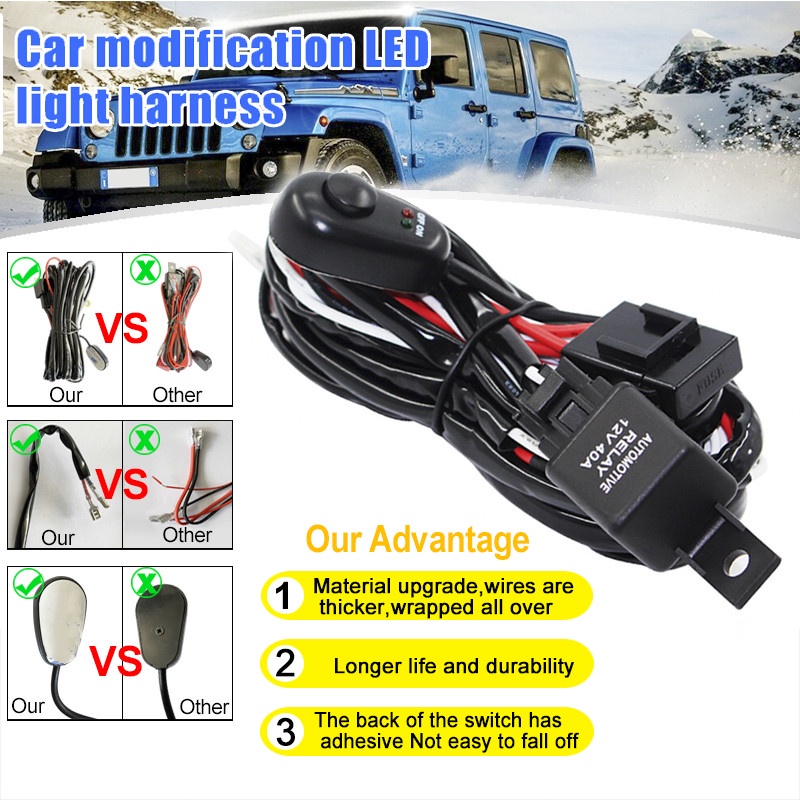 Car Led Work Light Bar Cable Auto Off Road Driving Fog Light Wiring ...