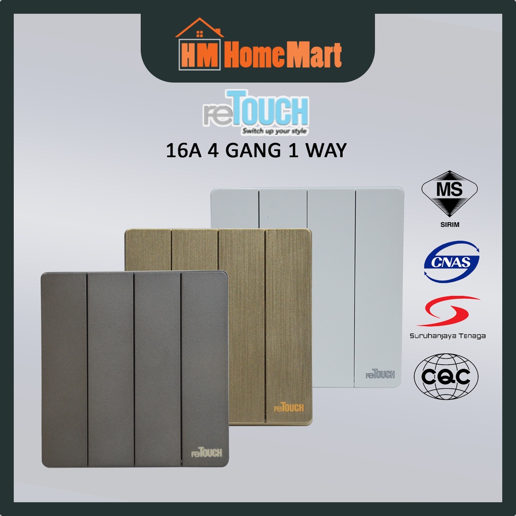 RETOUCH Ultra Rimless 16A Switches (White/Matte Grey/Texture Gold ...