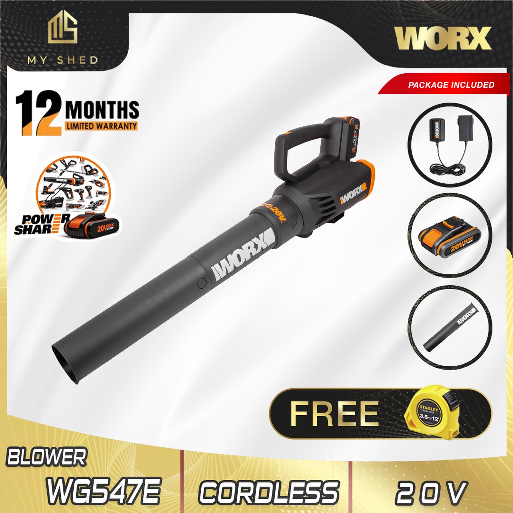 Worx Wg547e 20v Cordless Lithium Ion 2 Speed Turbine Blower Leaf Blower