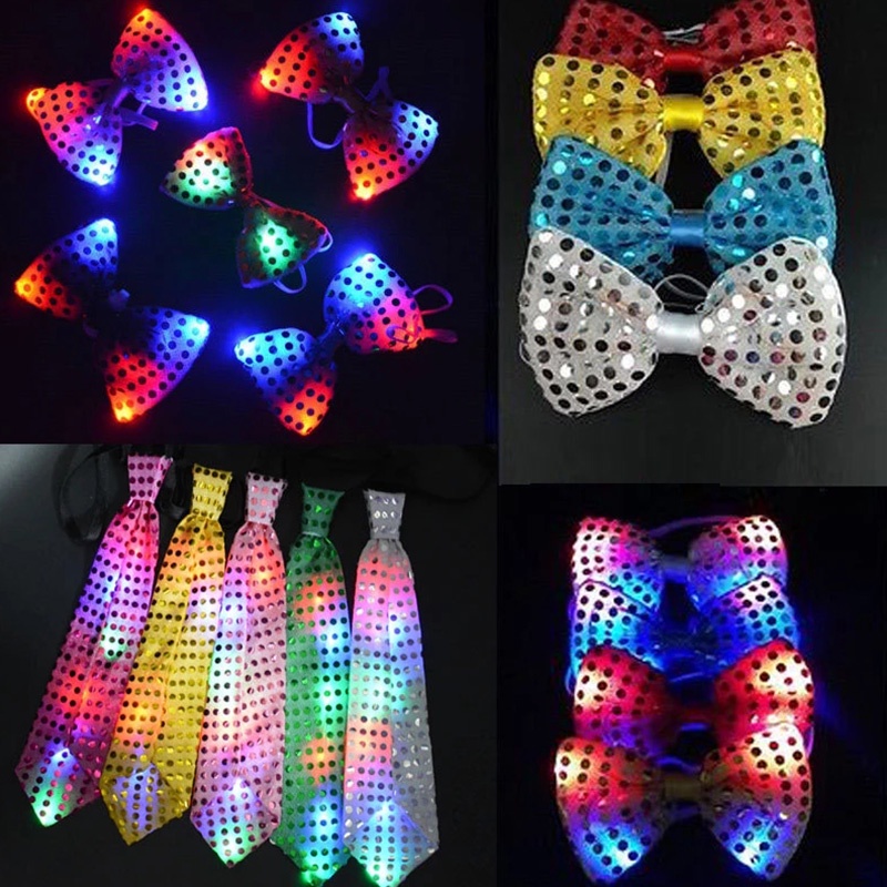 Unisex Shinning Bow LED Sequins Tie Flashing Light Up Stage Performance ...