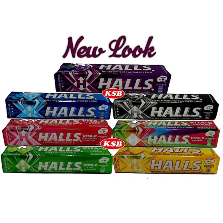 【34g】Halls Candy Mix Flavour Extra Strong/Menthol/Strawberry/Blueberry ...