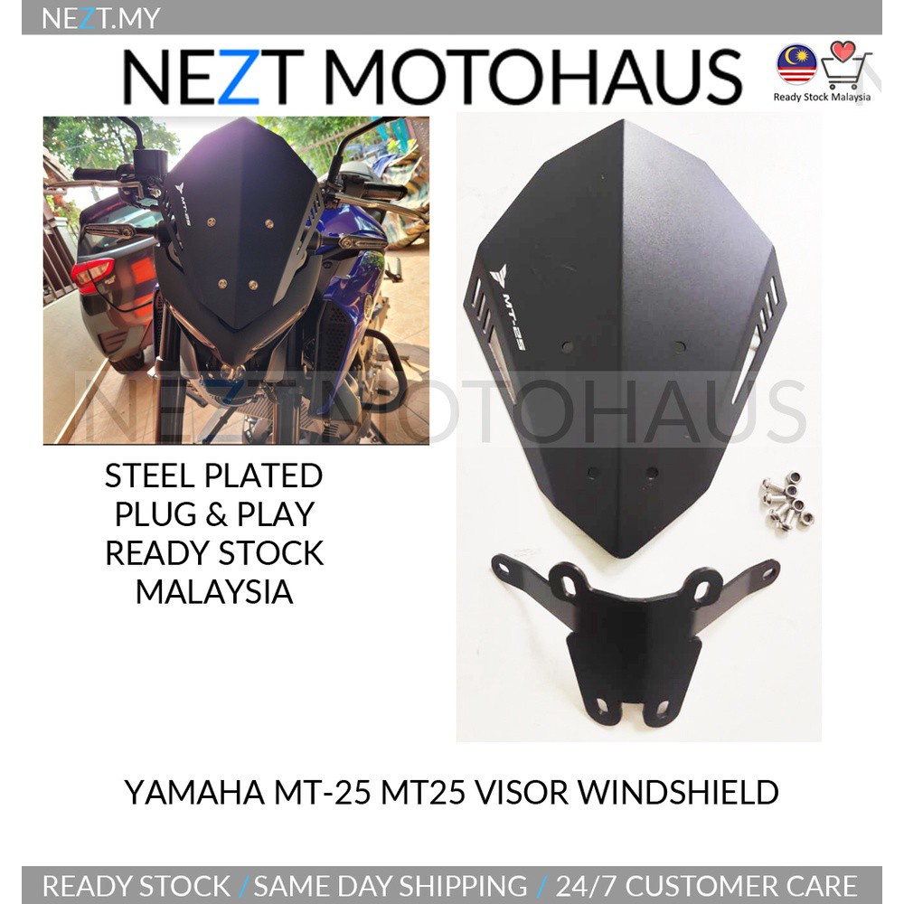 Yamaha MT25 MT-25 Steel Plate Visor Windshield Plug & Play Complete ...