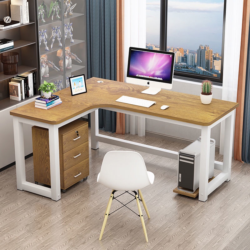 Household L-Shaped Corner Table Modern Corner Desk Desk Bookshelf ...
